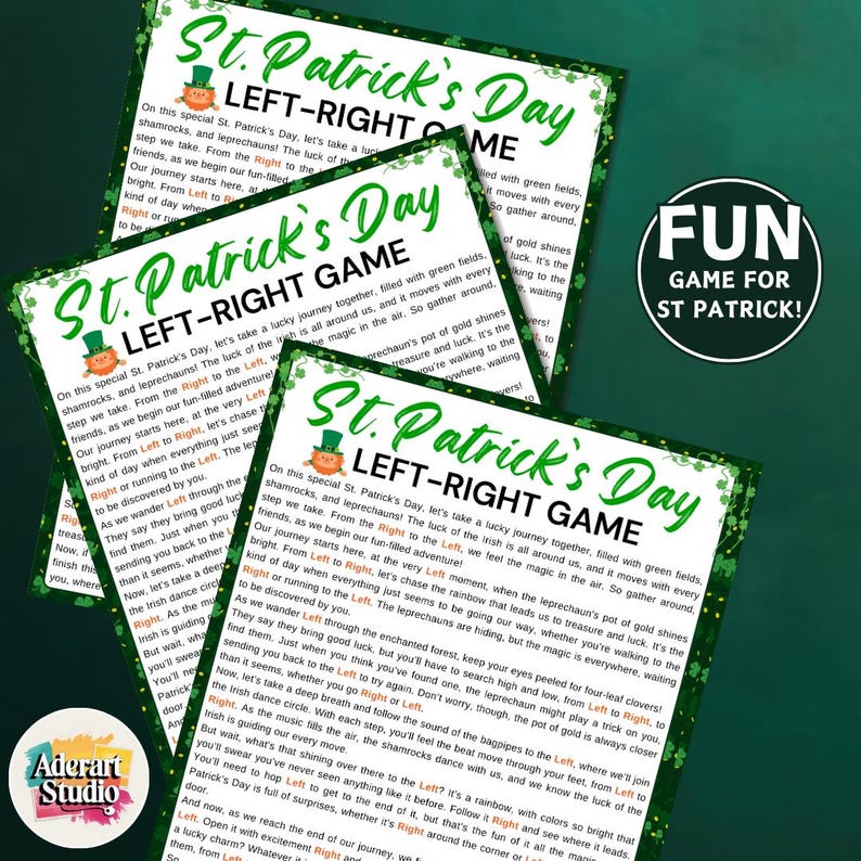 Left Right St. Patrick's Day Game, Pass the Prize Gift Exchange Game ...