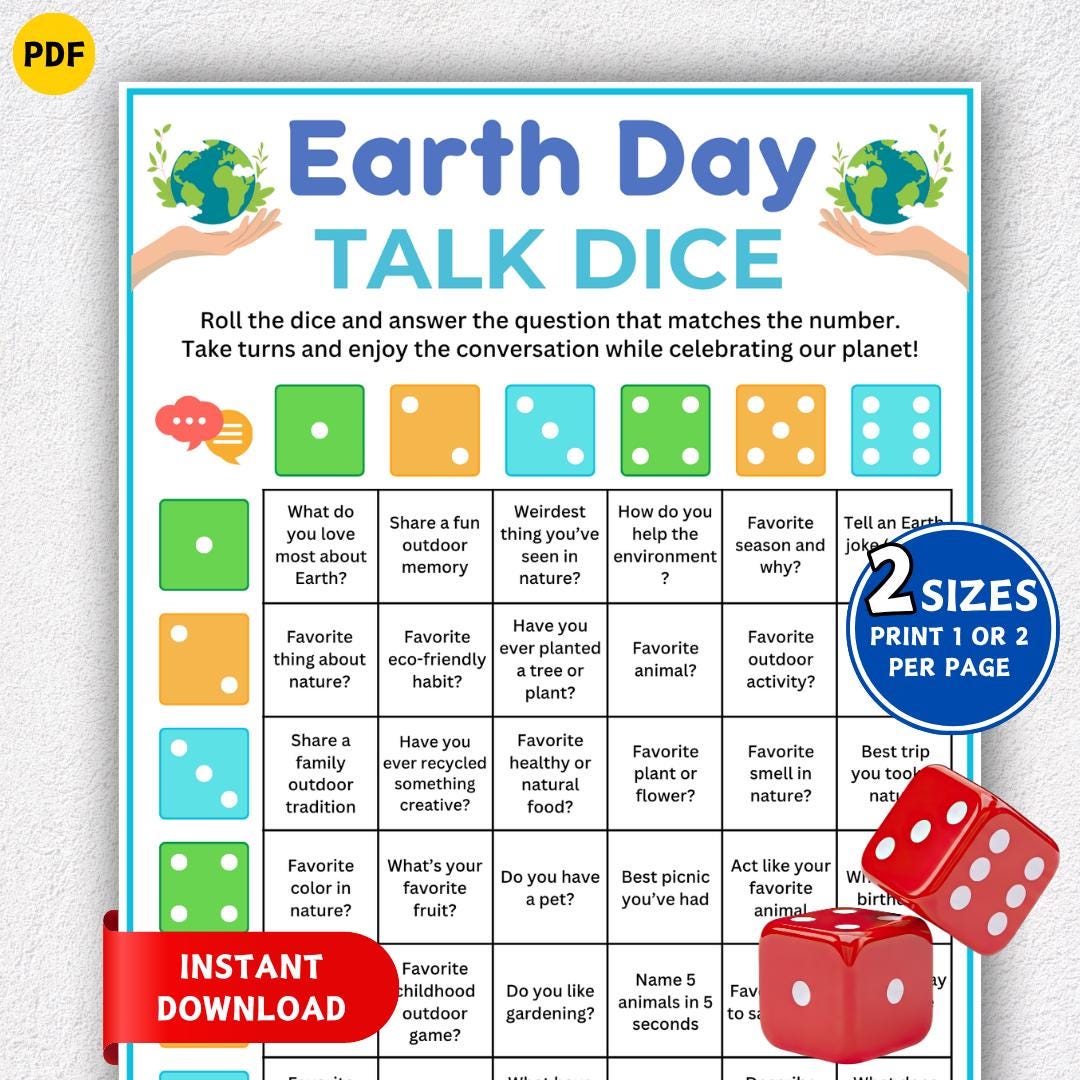 Earth Day Talk Dice Game, Icebreaker Table Talk Dice, Get to Know You ...