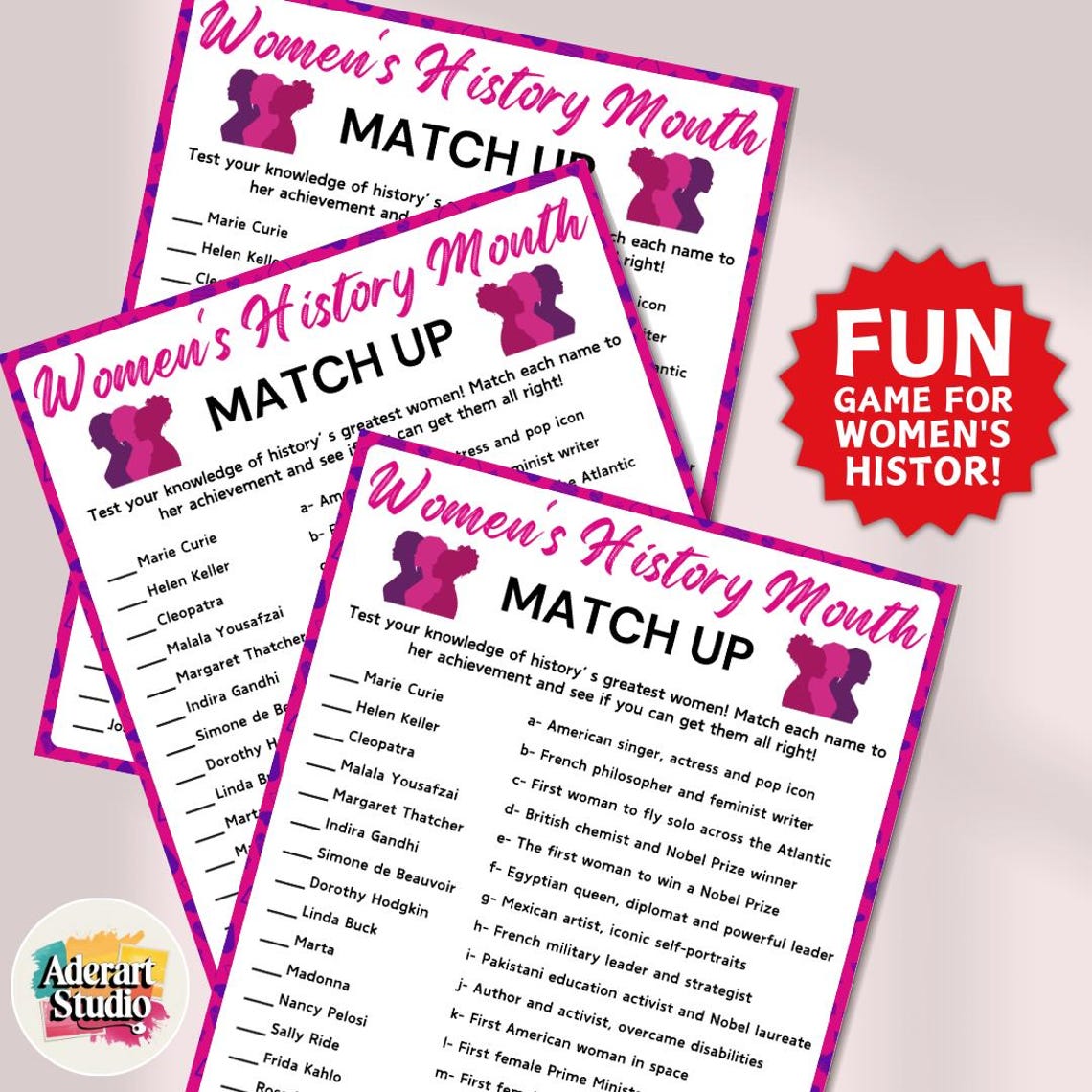 Women's History Month Match up Game, Women's Day Games, Famous Women ...