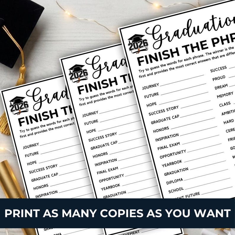 Graduation Finish the Phrase Game, Finish My Phrase, Printable Word ...