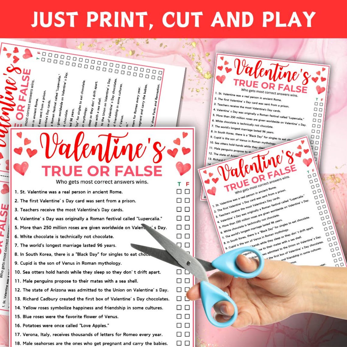 Valentine's Day True or False Game, Printable Valentines Day Game ...
