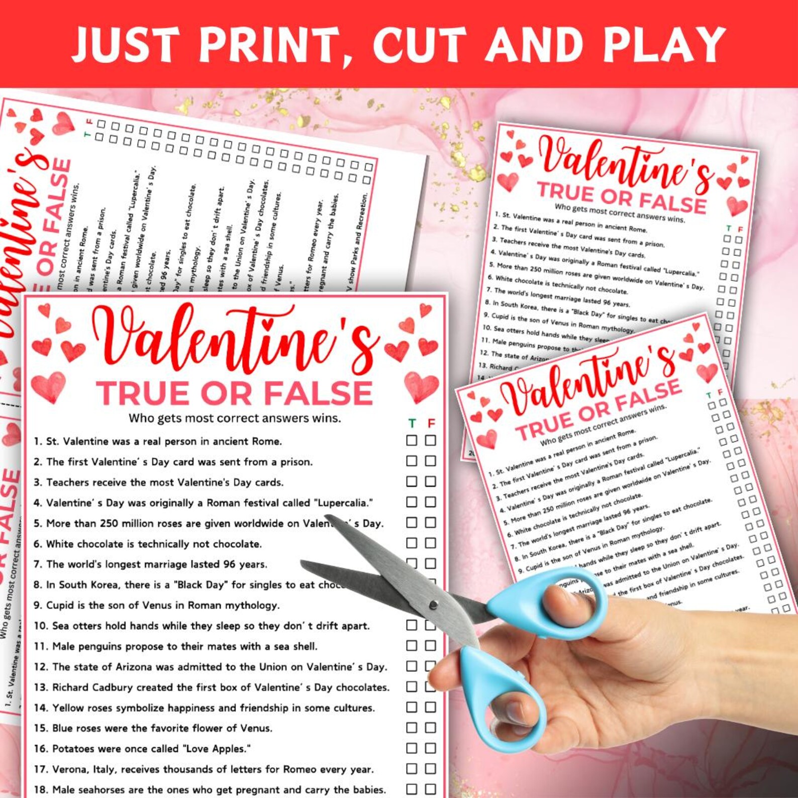 Valentine's Day True or False Game, Printable Valentines Day Game ...