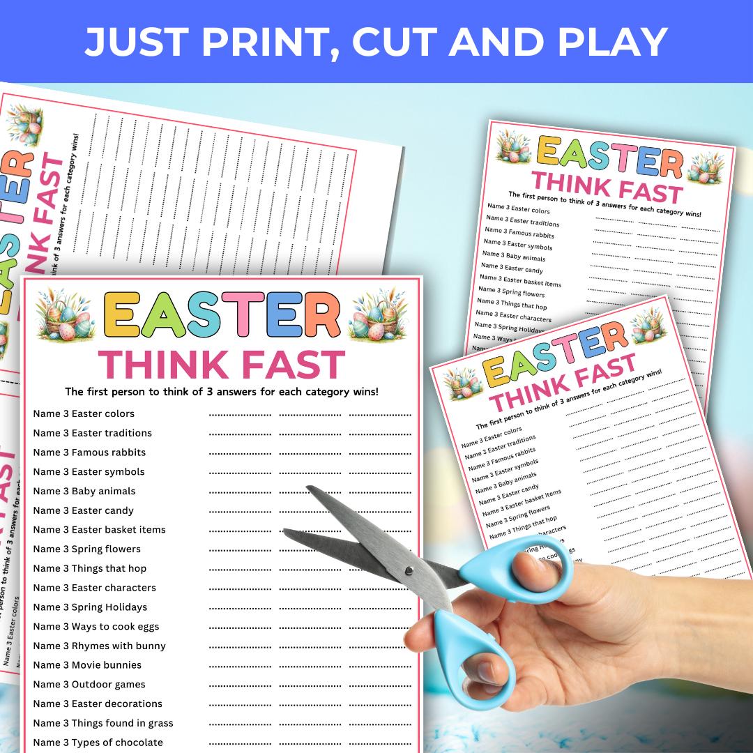 Easter Think Fast Game! Printable Easter Games, Think Quick Trivia Game ...