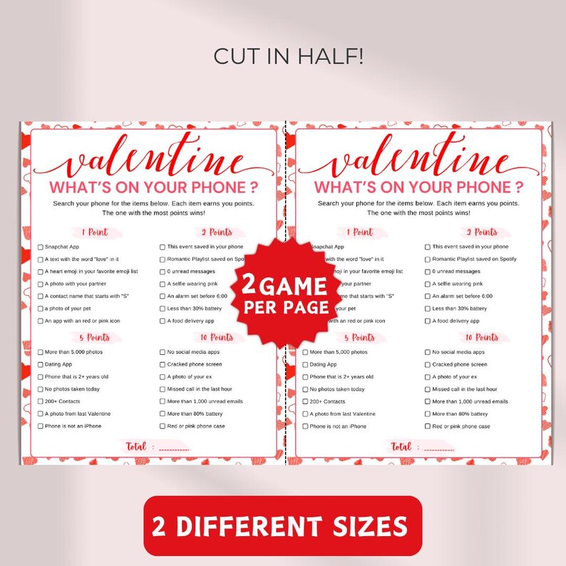 Valentine's Day What's on Your Phone Game, Valentines Printable Games ...