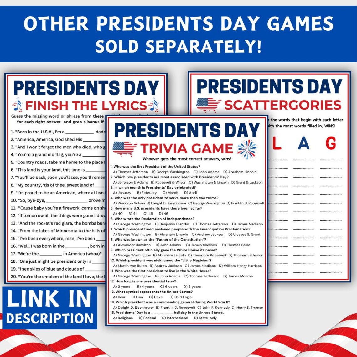 Presidents Day Think Fast Game! Presidents Day Games, Think Quick ...
