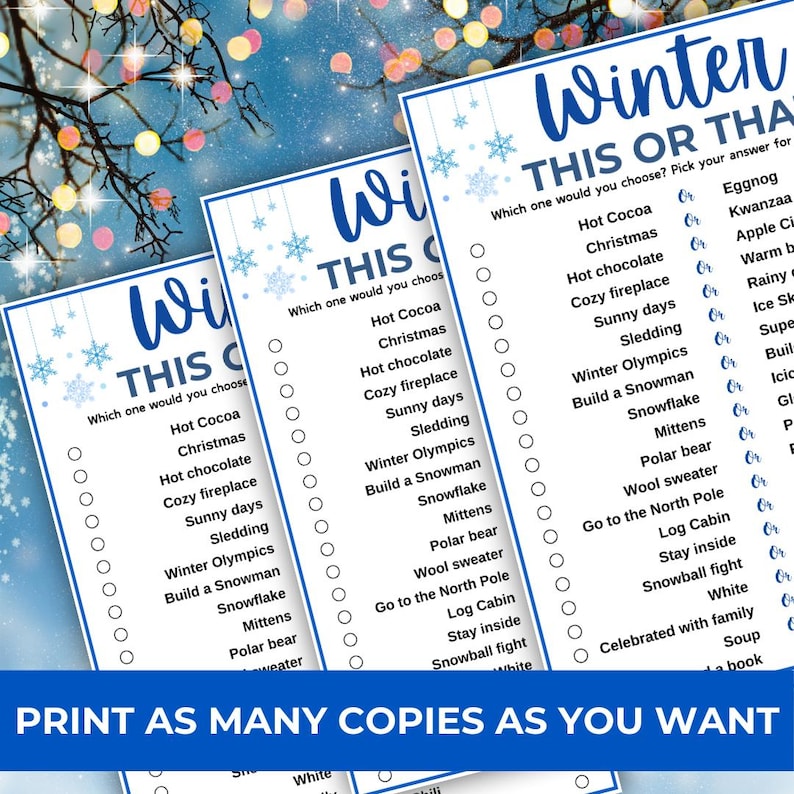 Winter This or That Game, Would You Rather, Printable Winter Games for ...