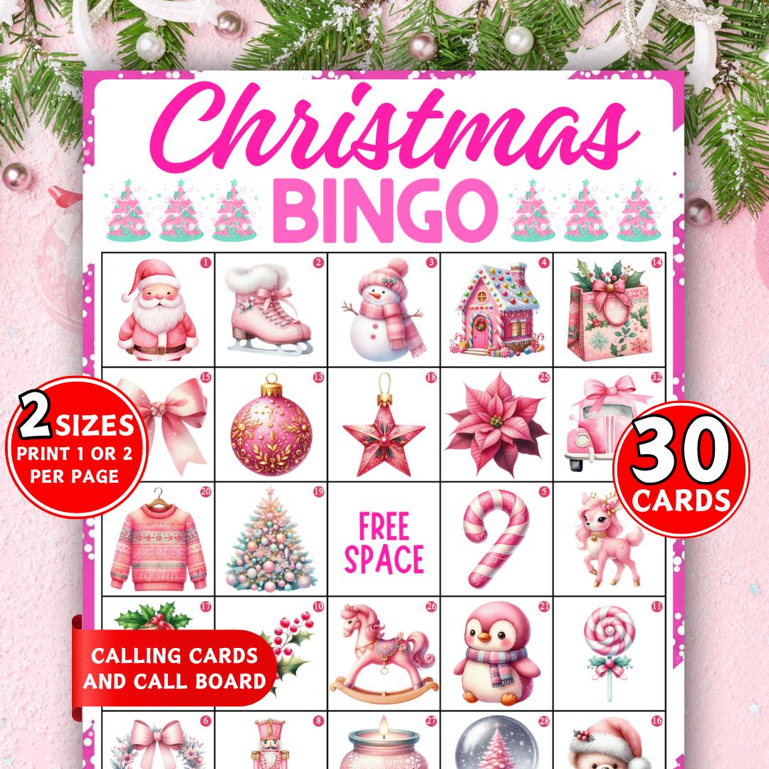 Pink Christmas Bingo, 30 Christmas Bingo Cards, Printable Christmas ...