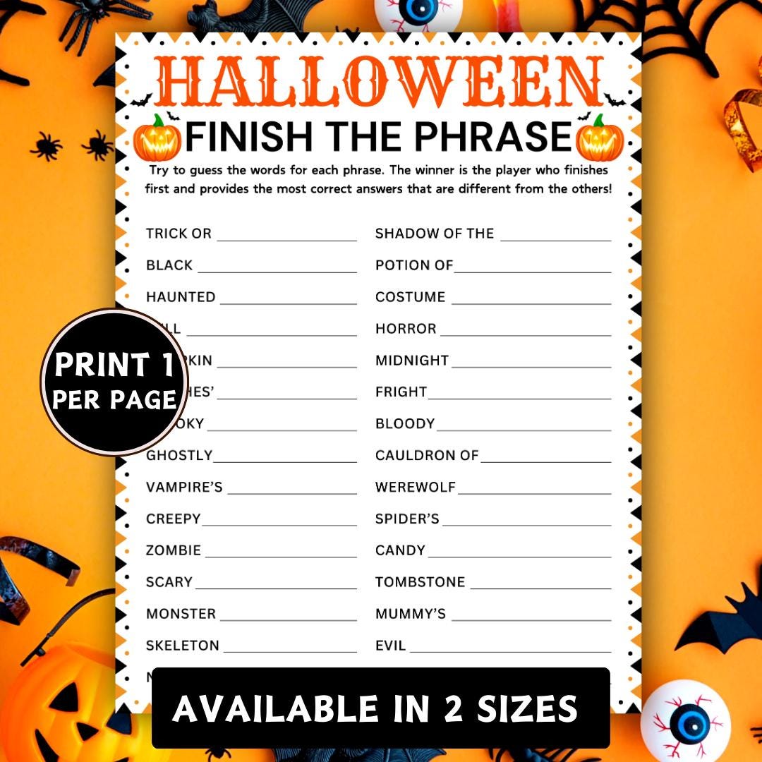 Halloween Finish the Phrase Game, Printable Halloween Games, Fun Group ...