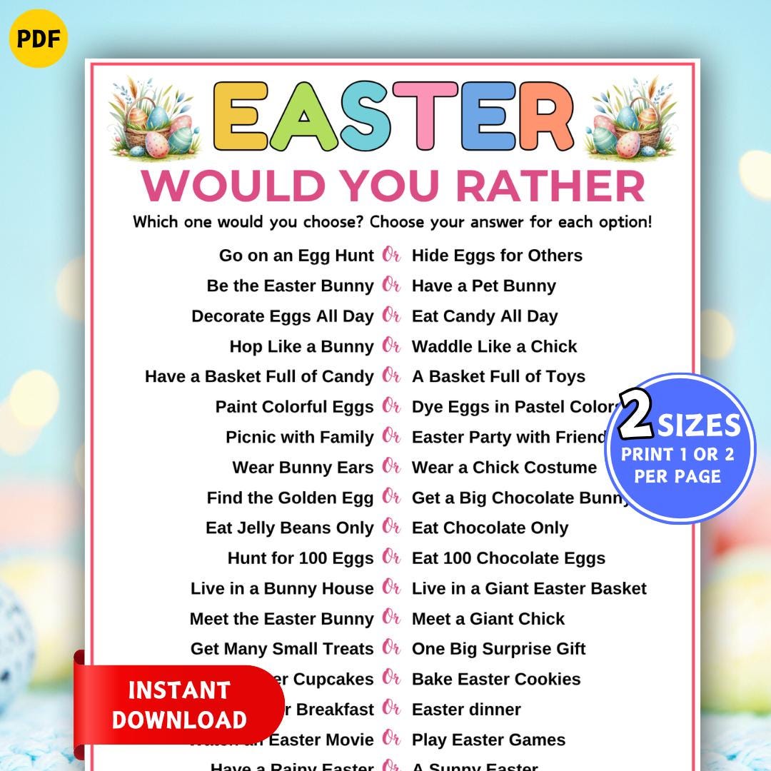Easter Would You Rather Game, Family Easter Game, Printable Easter ...