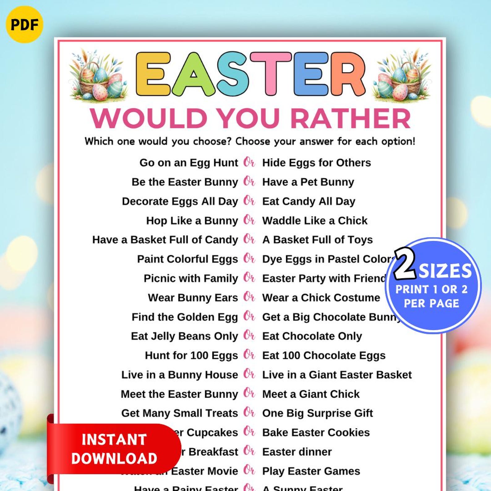 Easter Would You Rather Game, Family Easter Game, Printable Easter ...