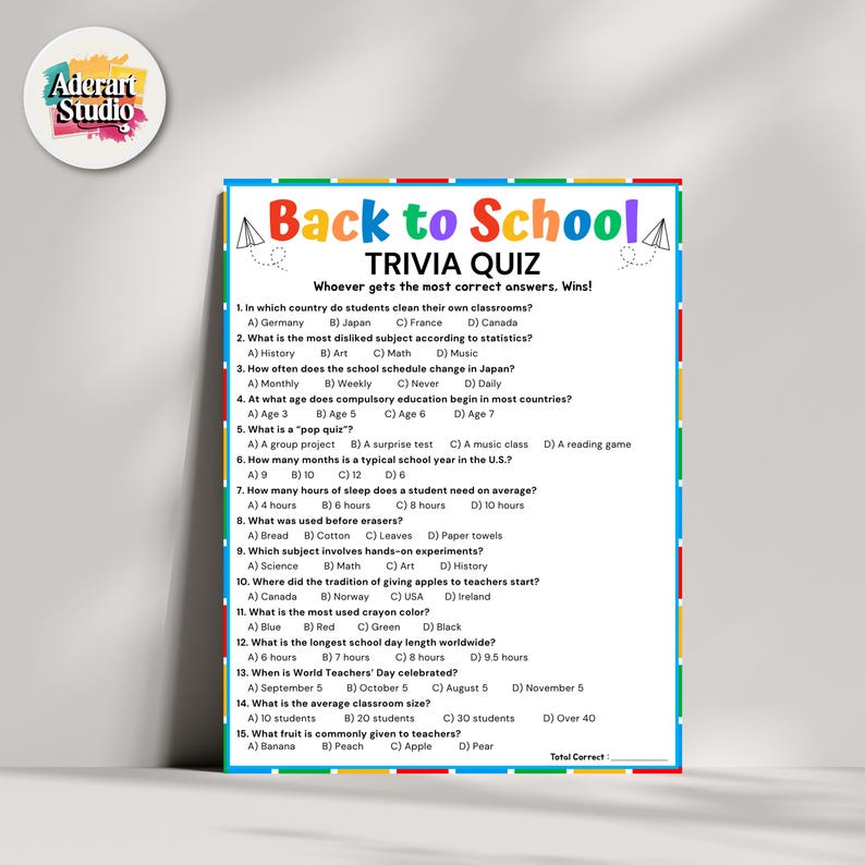 Back to School Trivia Game, Printable Trivia Game, First Day of School ...
