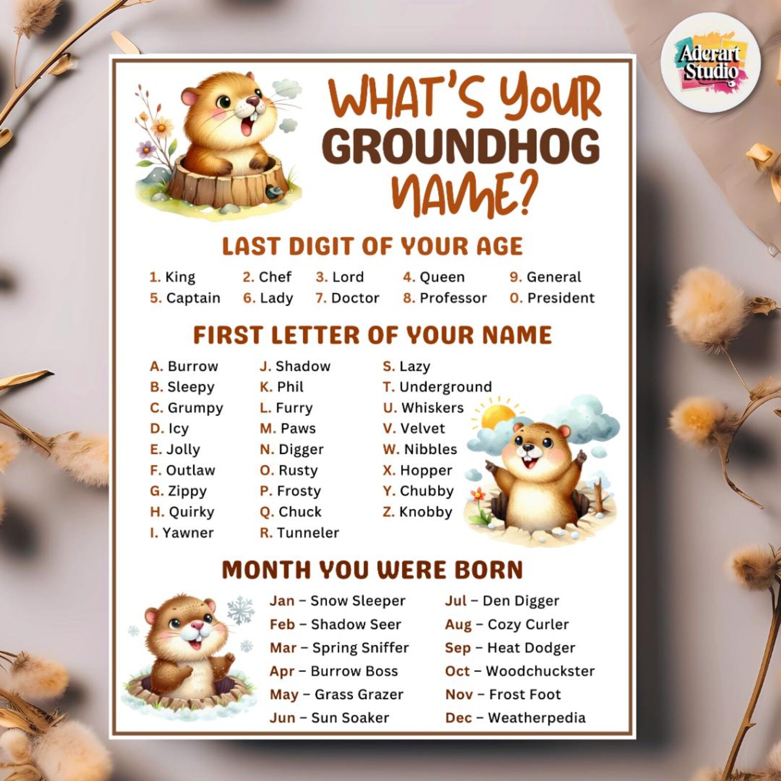 What's Your Groundhog Name Game With Nametags, Groundhog Day Games ...