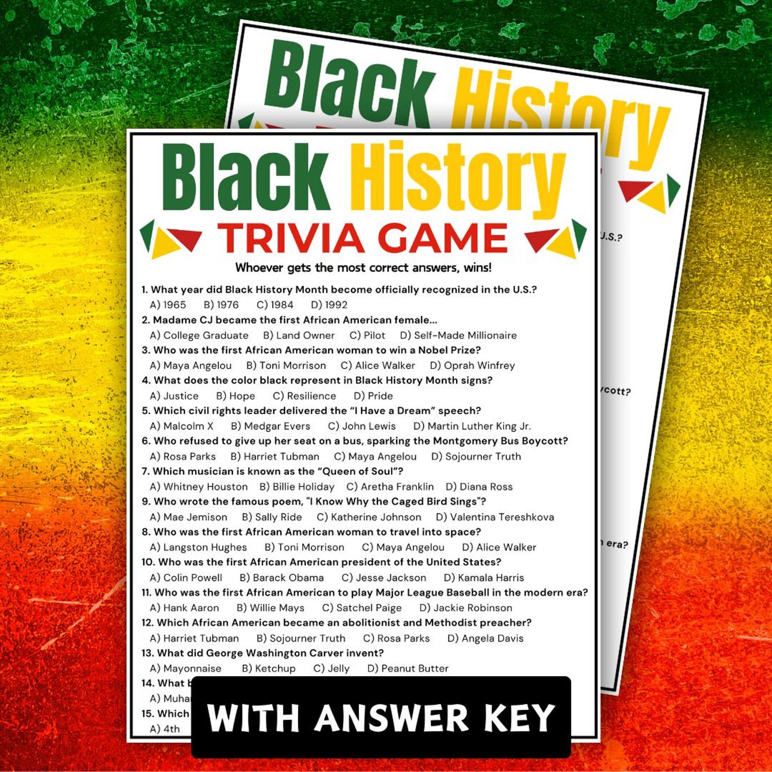 Black History Trivia Game, Printable Black History Games, Black History ...