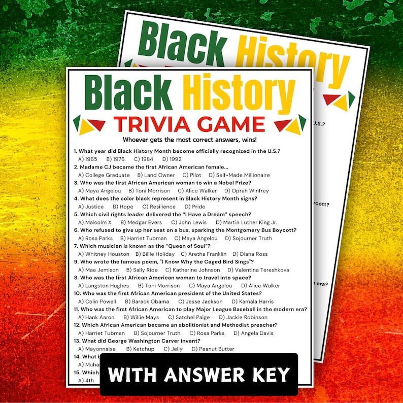 Black History Trivia Game, Printable Black History Games, Black History ...