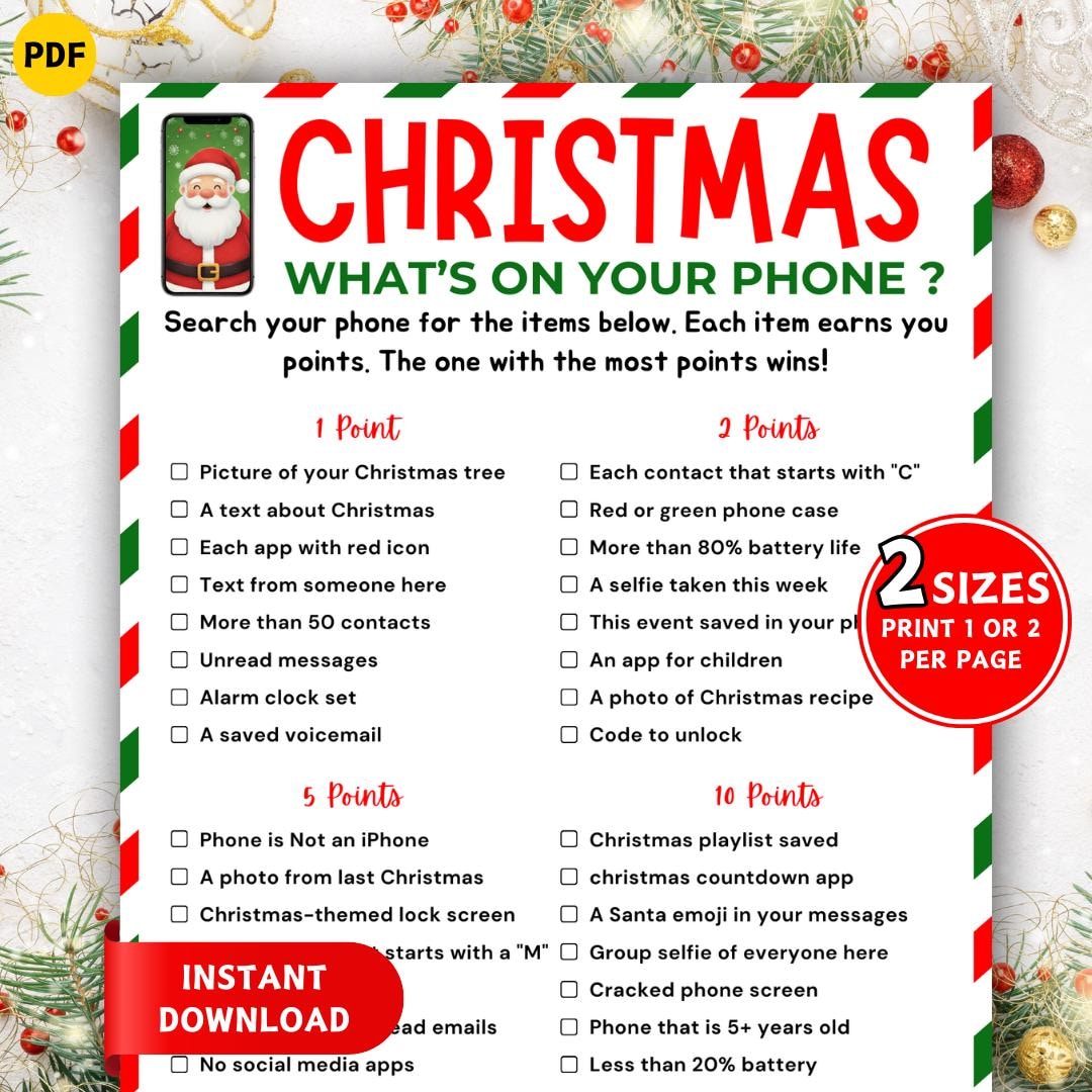 Christmas What's on Your Phone Game, Printable Christmas Party Games ...