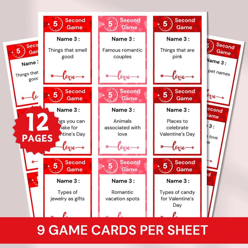 Valentine's Day 5 Second Game, Valentines Party Game, Printable ...