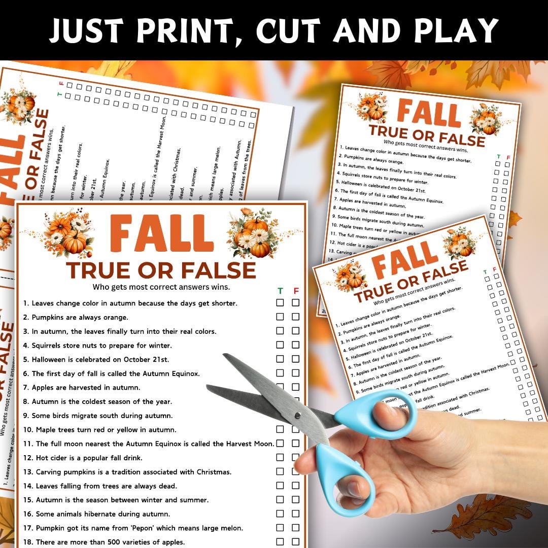 Fall Trivia Game, True or False Game, Printable Autumn Party Game, Fun ...
