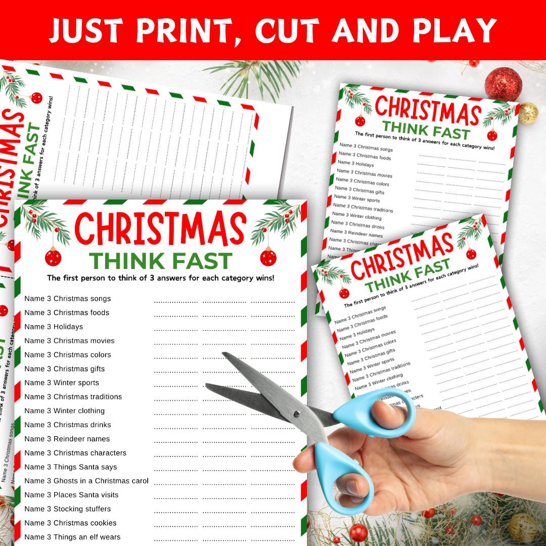 Christmas Think Fast Game! Printable Christmas Games, Think Quick ...