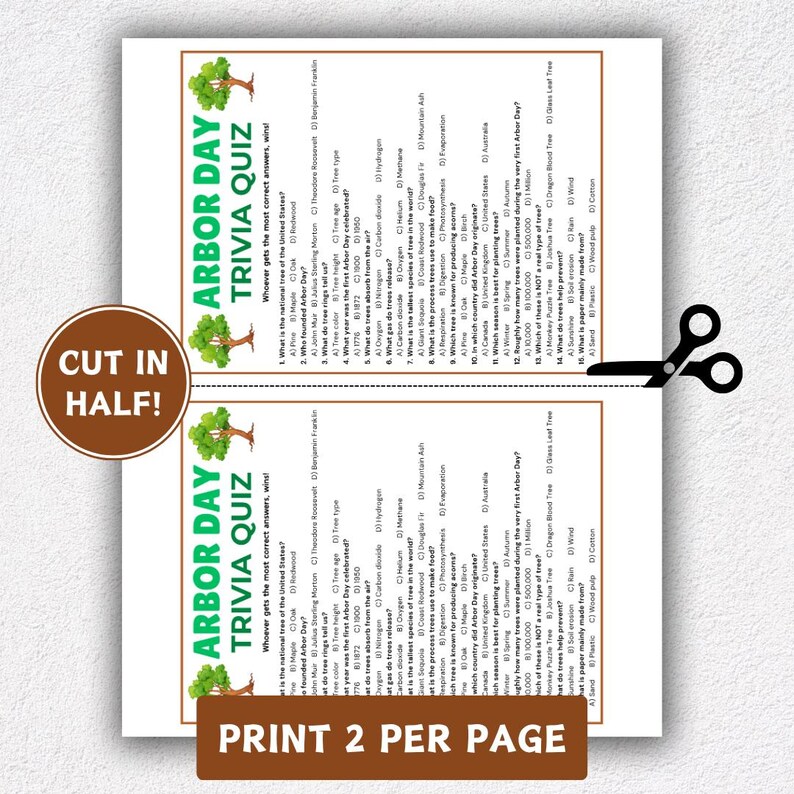 Arbor Day Trivia Game, Printable Nature Trivia Quiz, Spring Games, Tree ...