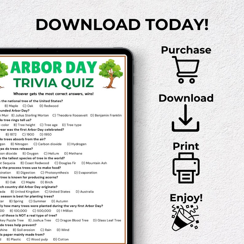 Arbor Day Trivia Game, Printable Nature Trivia Quiz, Spring Games, Tree ...