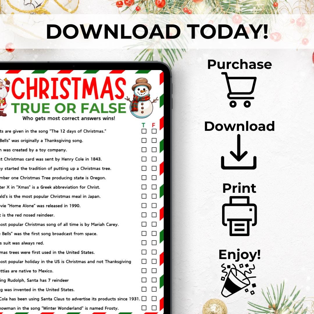 Christmas True or False Game, Printable Christmas Game, Christmas ...