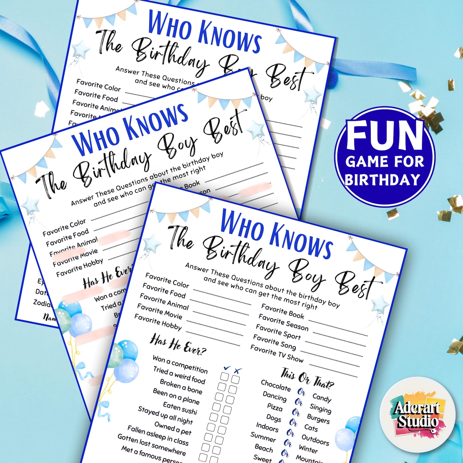 Who Knows the Birthday Boy Best, Printable Birthday Party Game ...