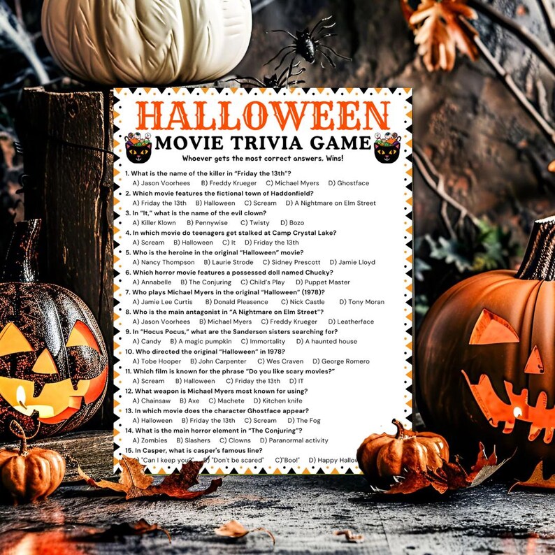 Halloween Movie Trivia Game, Printable Halloween Games, Scary Movie ...