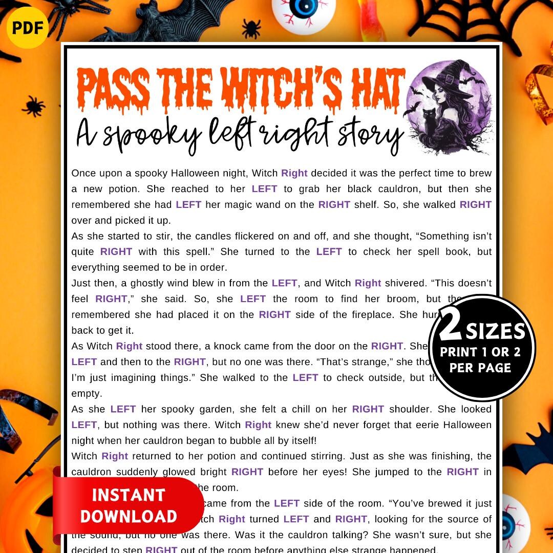 Pass the Witch's Hat Left Right Game, Halloween Left Right Story, Pass ...