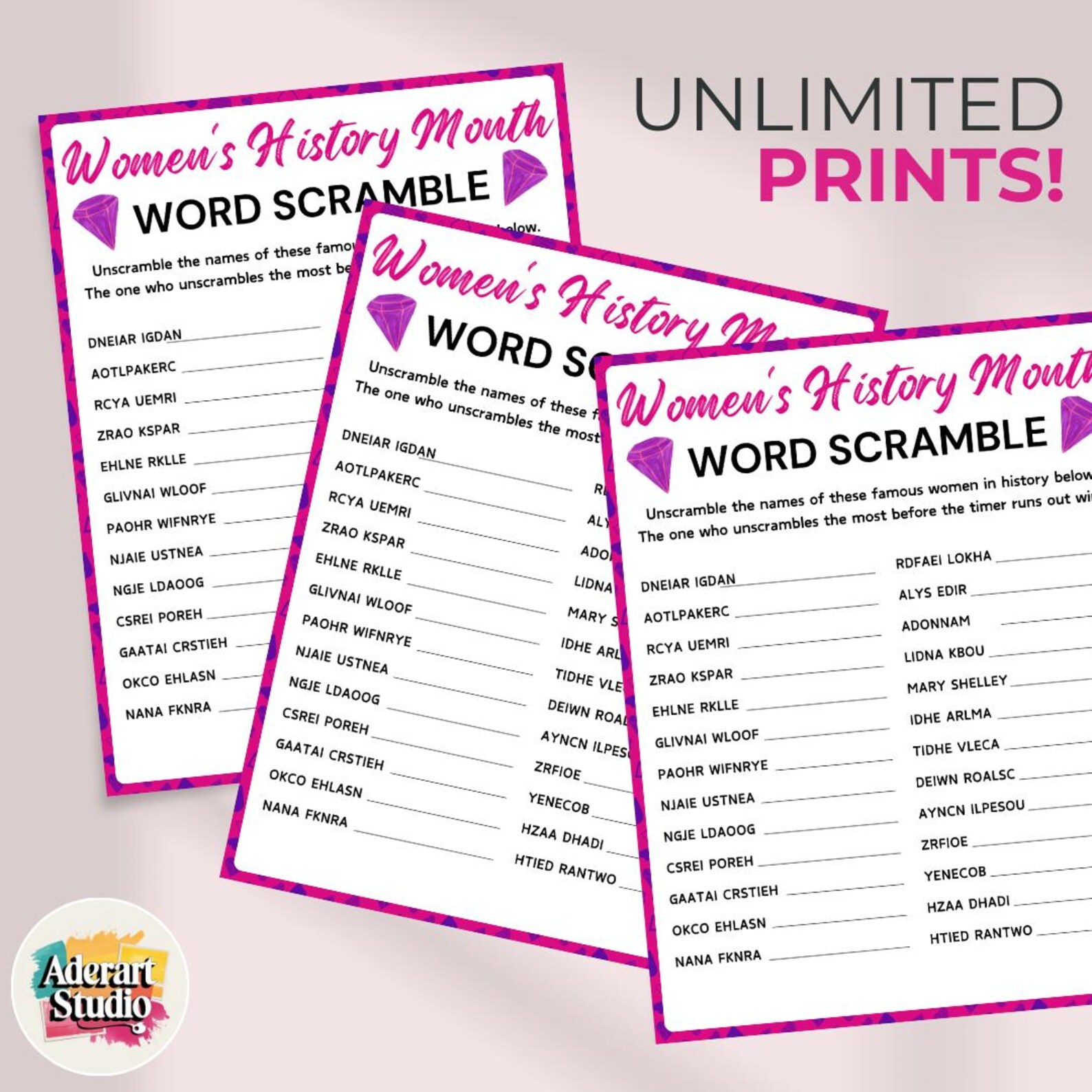 Women's History Month Word Scramble, Famous Women Game, Scramble Game ...