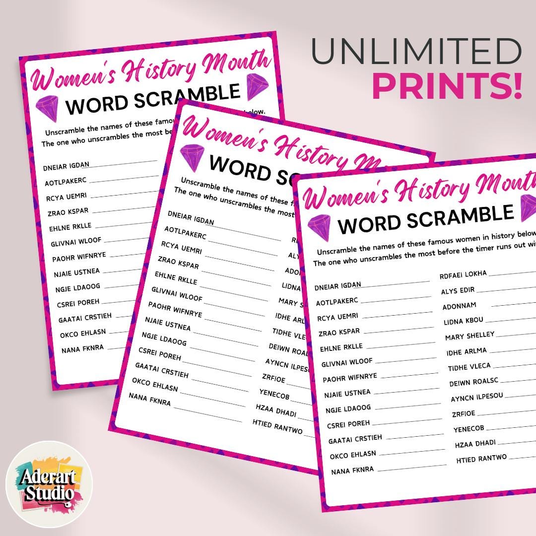 Women's History Month Word Scramble, Famous Women Game, Scramble Game ...