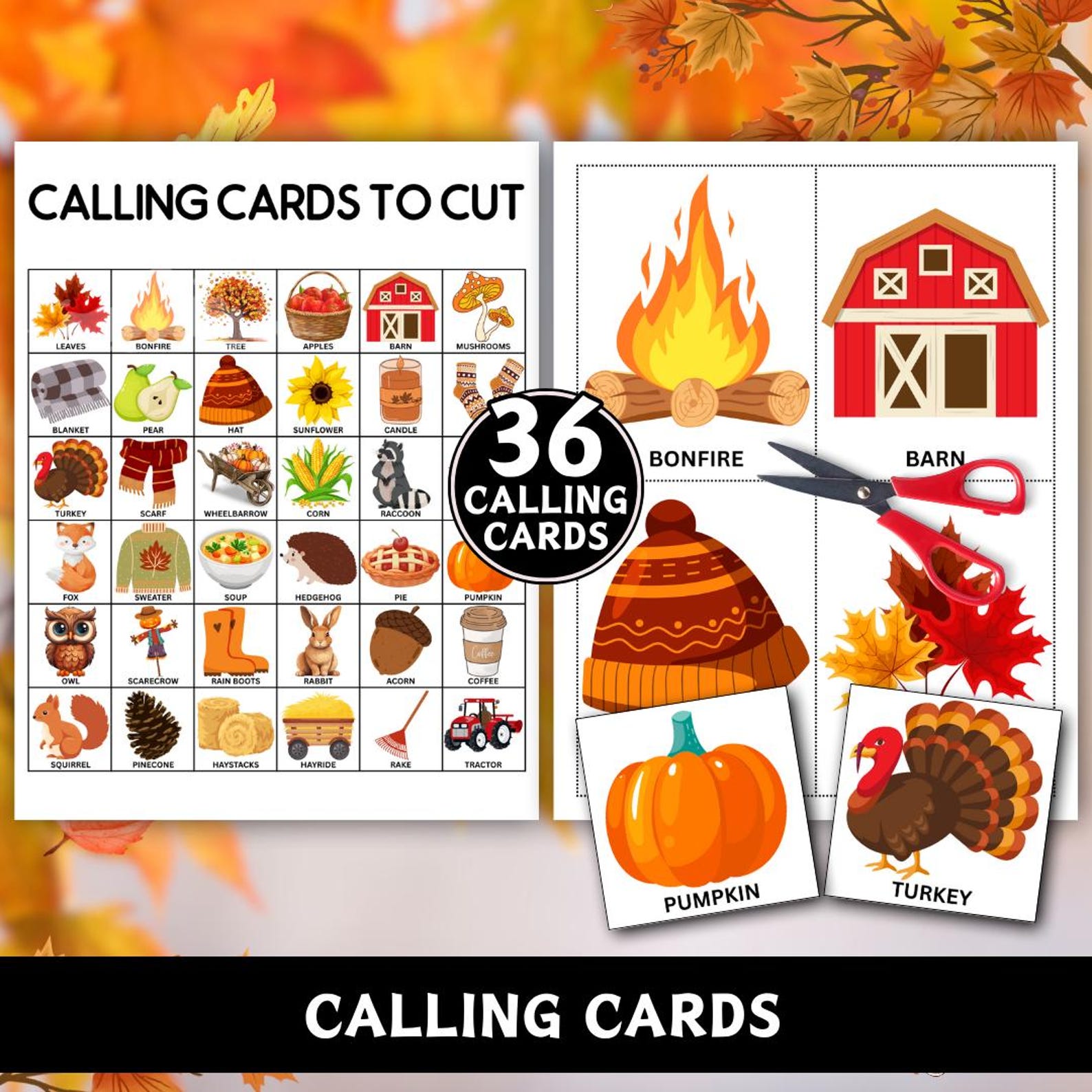 50 Fall Bingo Cards, Autumn Bingo, Fall Themed Bingo Cards PDF, Bingo ...