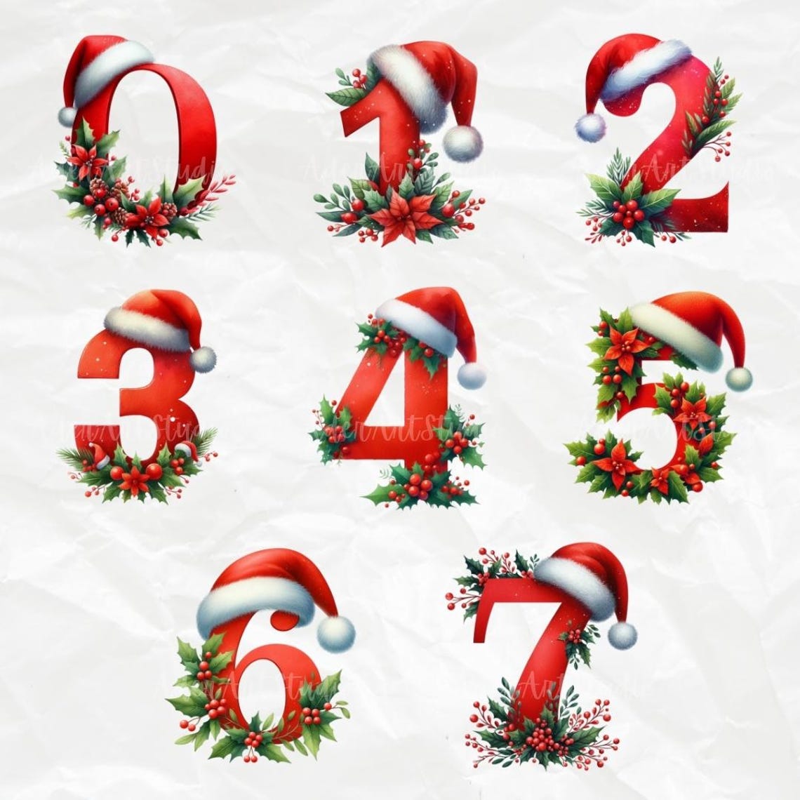 Christmas Floral Alphabet & Numbers Clipart, Christmas Letters ...