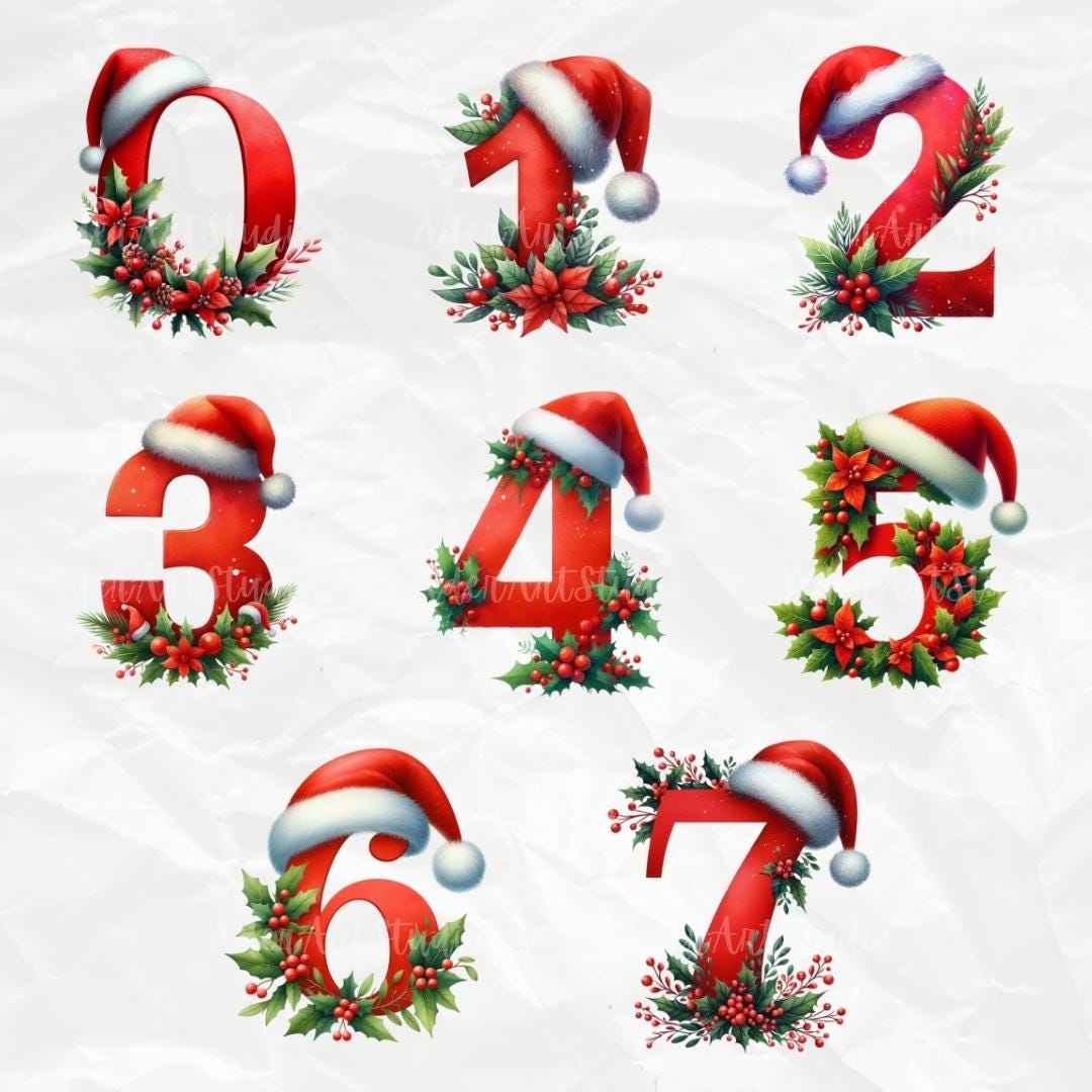 Christmas Floral Alphabet & Numbers Clipart, Christmas Letters ...