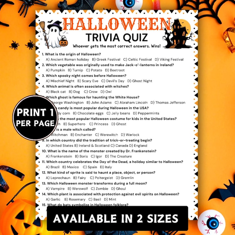 Halloween Trivia Game, Holiday Trivia Quiz, Printable Halloween Game ...