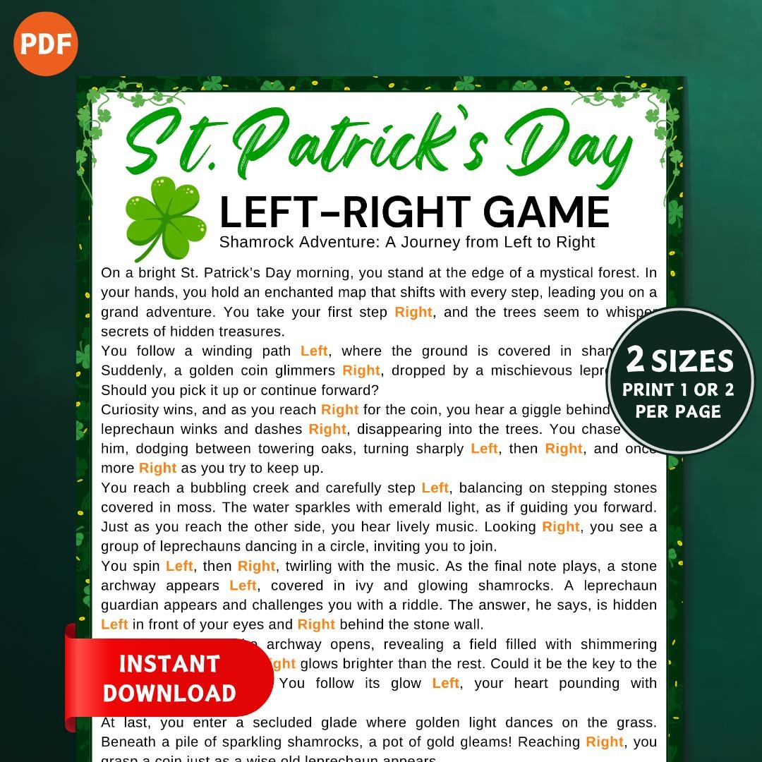 Shamrock Adventure Left Right Game, Pass the Prize Game, Gift Exchange ...
