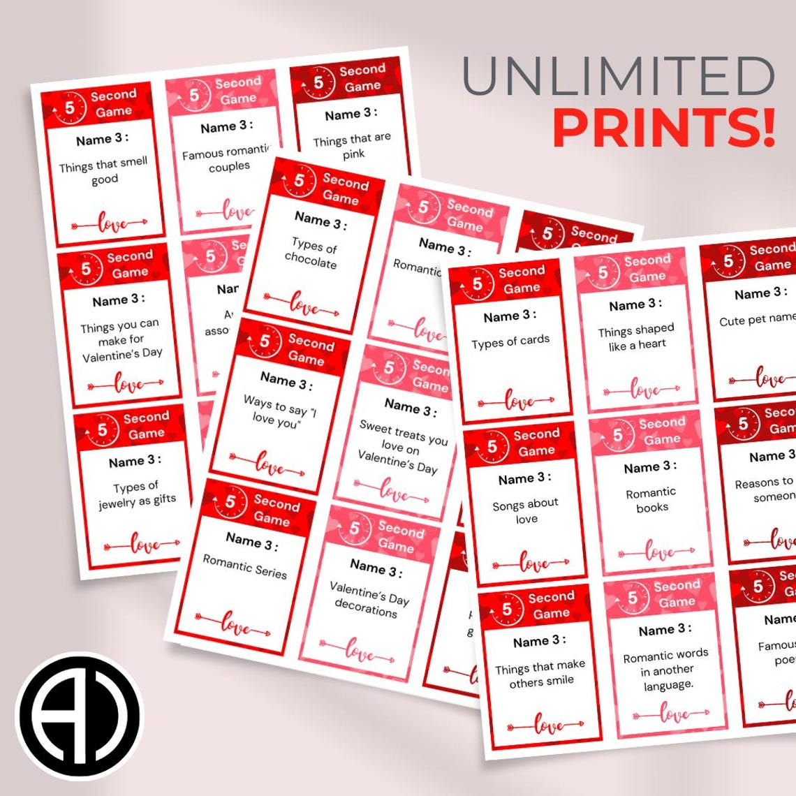 Valentine's Day 5 Second Game, Valentines Party Game, Printable ...