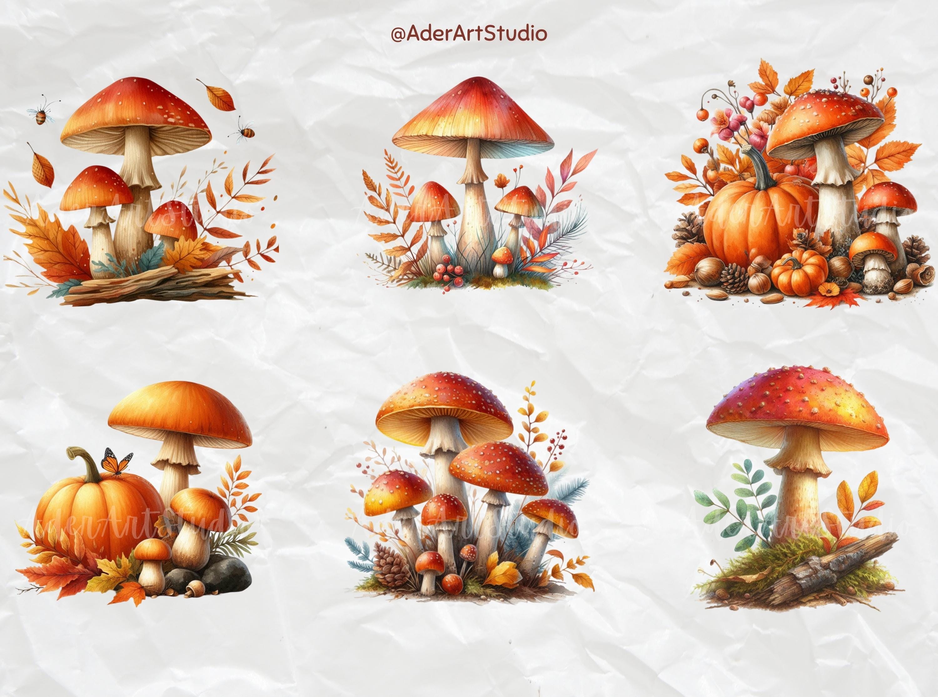 Watercolor Autumn Mushrooms Clipart Bundle, Cozy Fall Mushrooms, Autumn ...