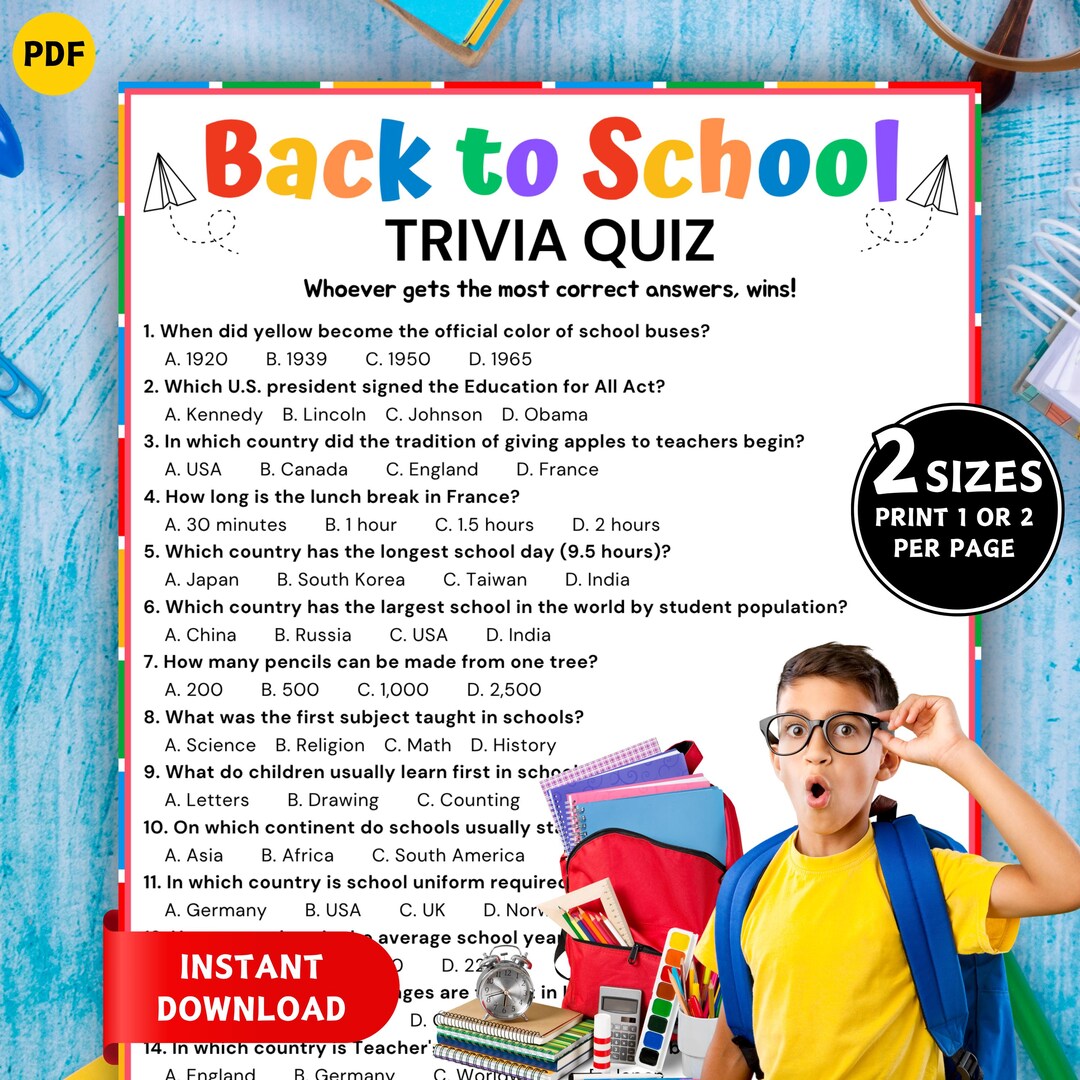 Back to School Trivia Game, First Day of School Activity, Fun Classroom ...
