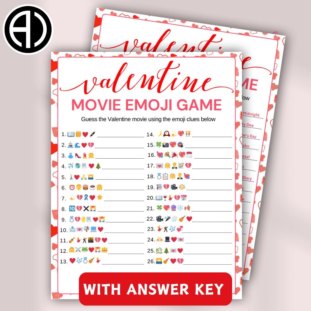 Valentine's Day Movie Emoji Game, Printable Valentine Game, Valentines ...