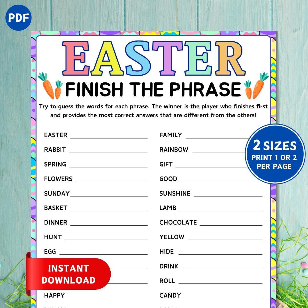 Easter Finish the Phrase Game, Finish My Phrase, Printable Word Games ...