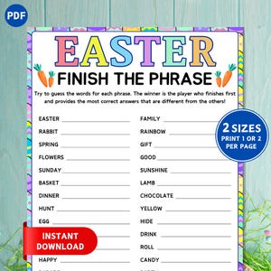 Easter Finish the Phrase Game, Finish My Phrase, Printable Word Games ...