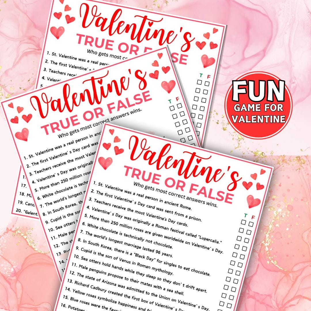 Valentine's Day True or False Game, Printable Valentines Day Game ...