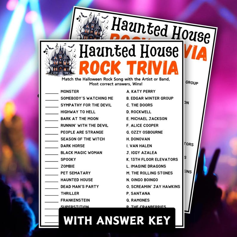 Printable Halloween Trivia Game, Halloween Party Games, Halloween Song ...