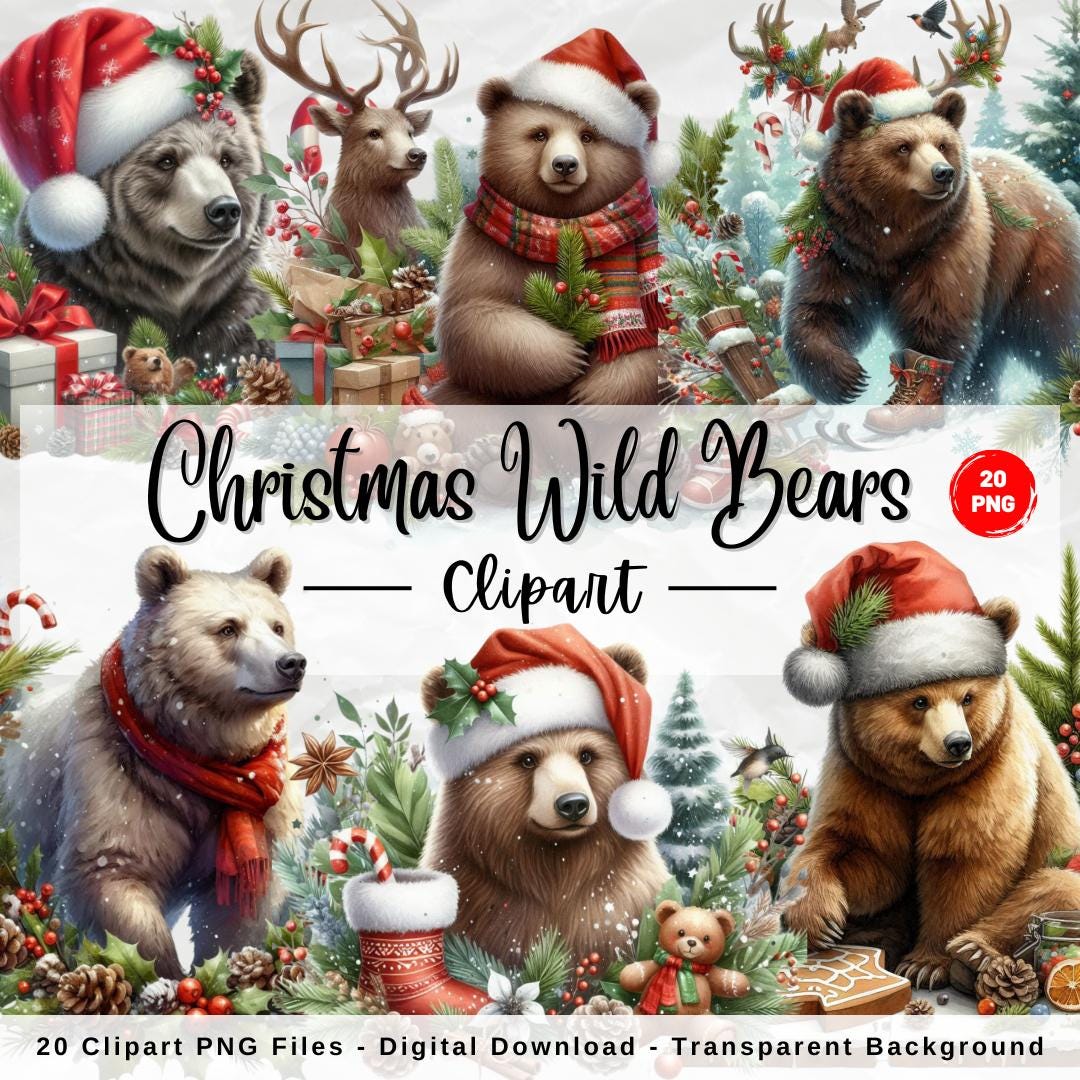 Christmas Wild Bears Clipart, Christmas Clipart, Teddy Bear Clipart ...