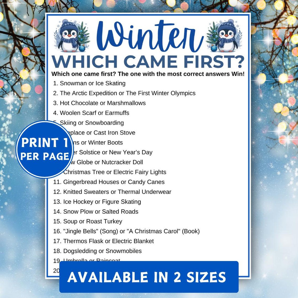 Winter Which Came First Game, Winter Trivia Quiz, Printable Holiday ...