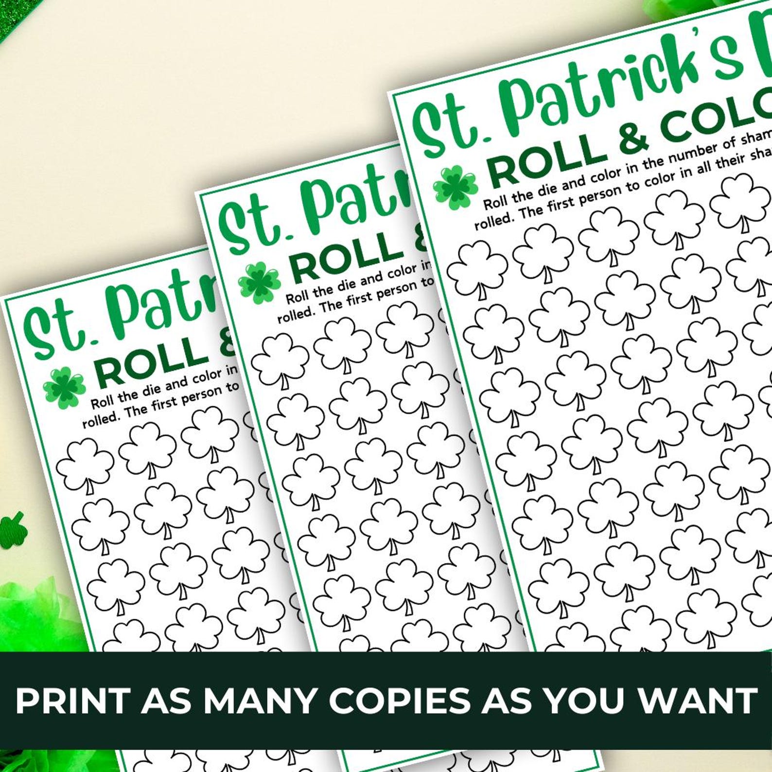Printable St Patricks Day Roll and Color Game, St Patrick's Party Game ...