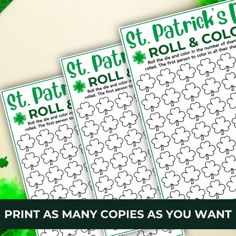 Printable St Patricks Day Roll and Color Game, St Patrick's Party Game ...