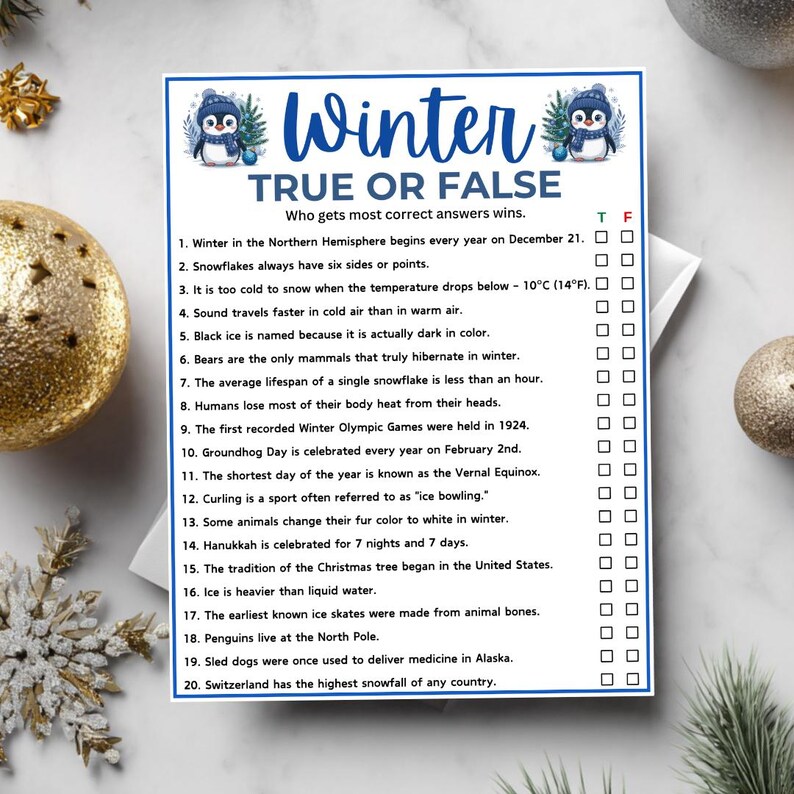 Winter True or False Game, Printable Winter Game, Winter Trivia Quiz ...