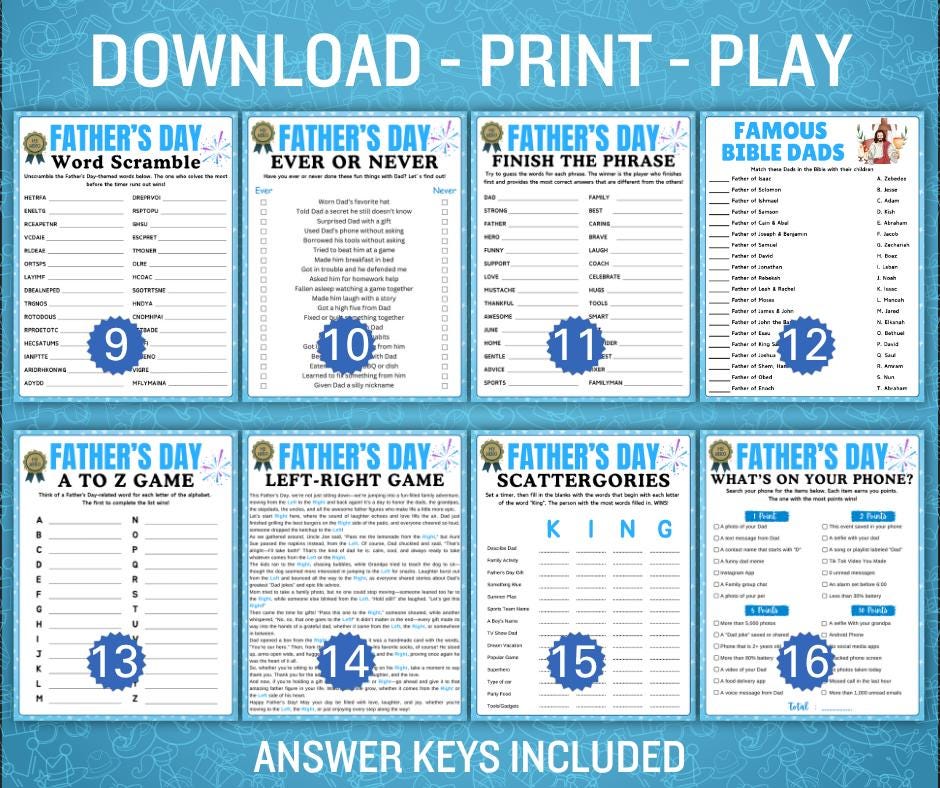 Father's Day Games Bundle, Fathers Day Activities, Fathers Day Party ...
