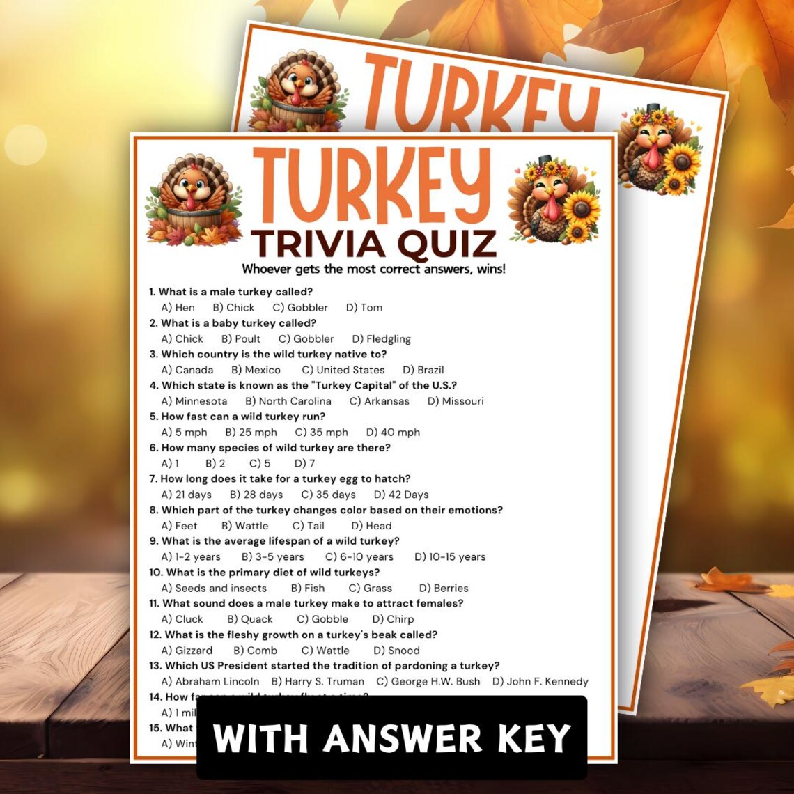 Turkey Trivia Game, Printable Thanksgiving Party Game, Fall Trivia Quiz ...